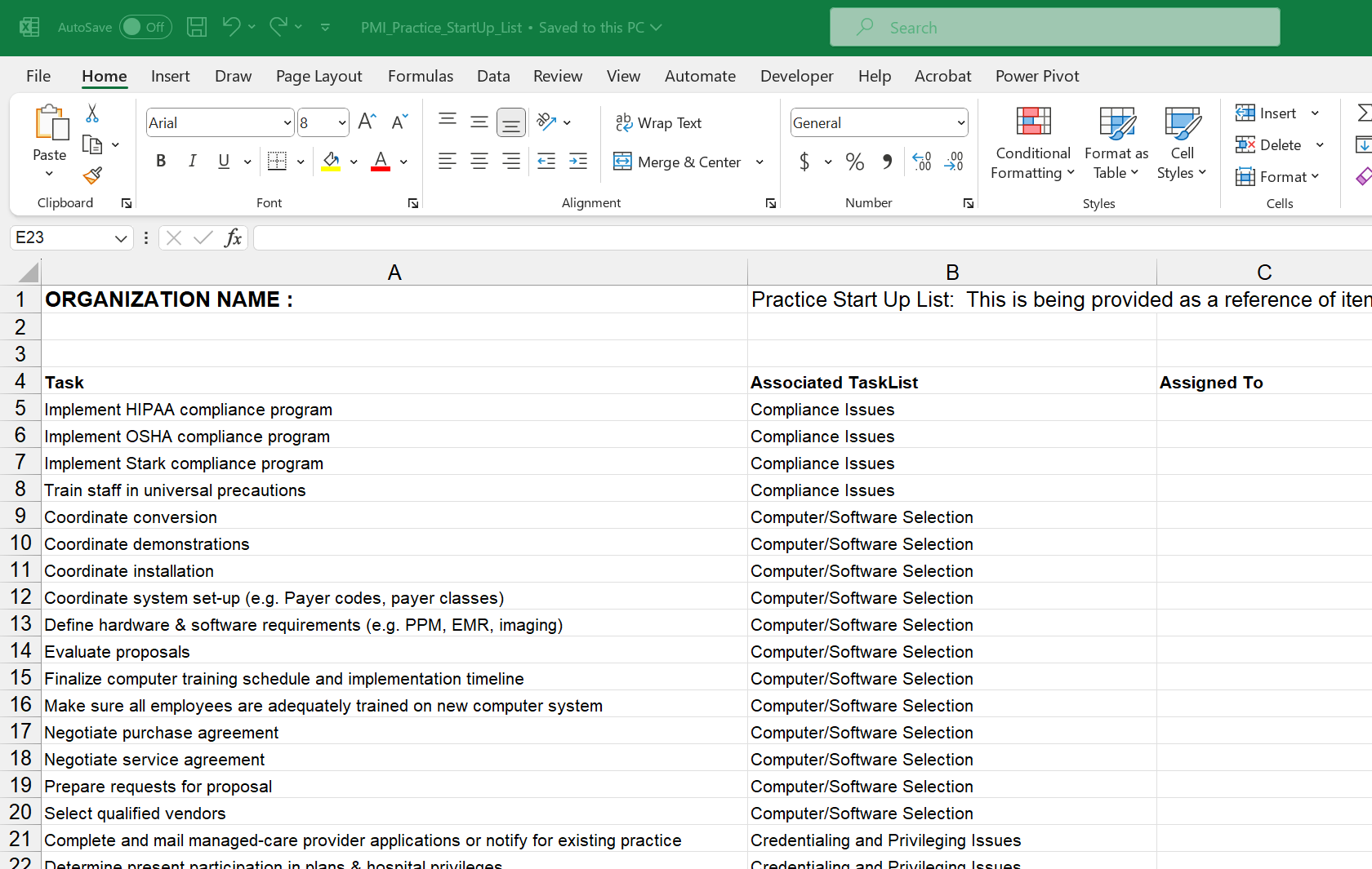 New Practice Checklist