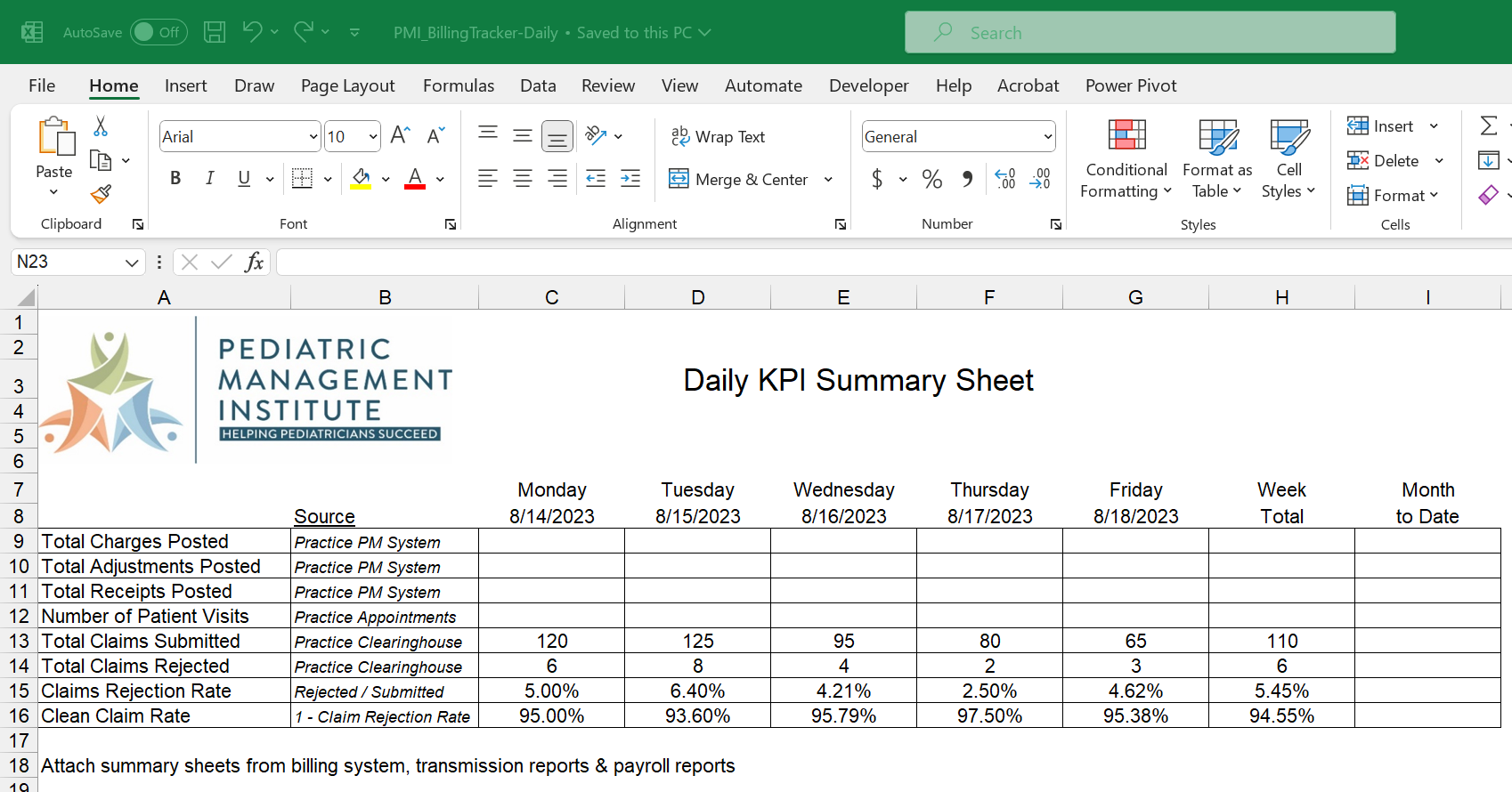 Daily Billing Department Tracking Tool