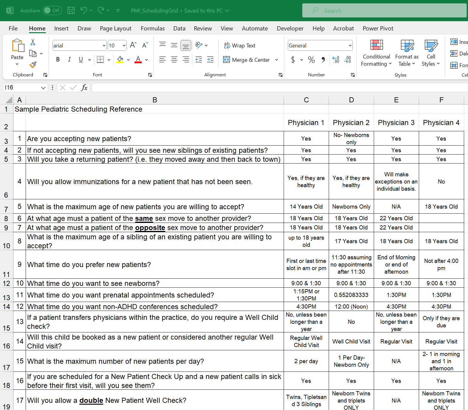 Provider Scheduling Grid